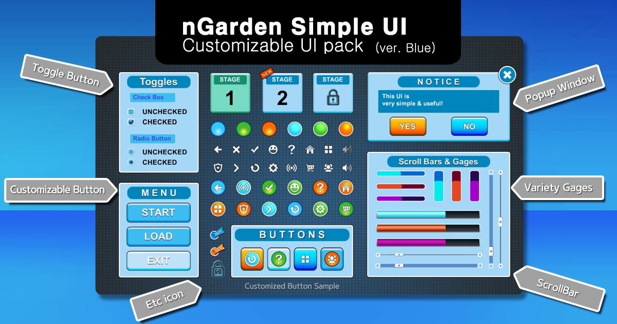 nGarden Simple UI (Blue) | 2D GUI | Unity Asset Store