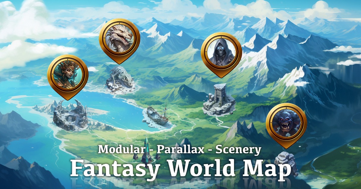 Fantasy World Map - Modular Parallax Scenery | 2D Environments | Unity ...