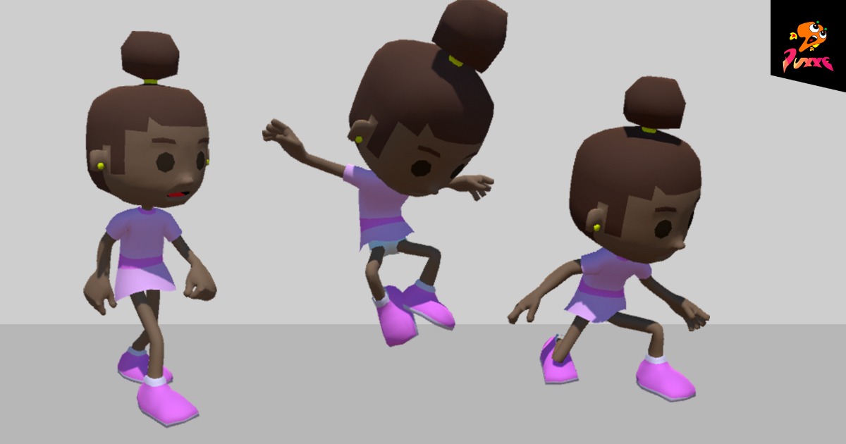 3D Character #008 - Black Girl - Animated - Low Poly - FBX | 3D ...