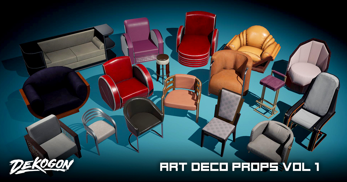 Art Deco Furniture Props: VOL 1 | 3D Furniture | Unity Asset Store
