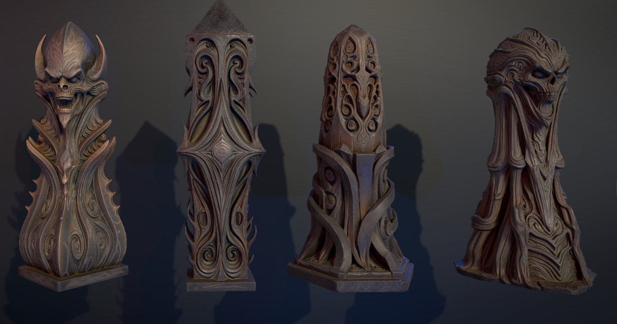5 Dark Fantasy Obelisks | 3D Props | Unity Asset Store