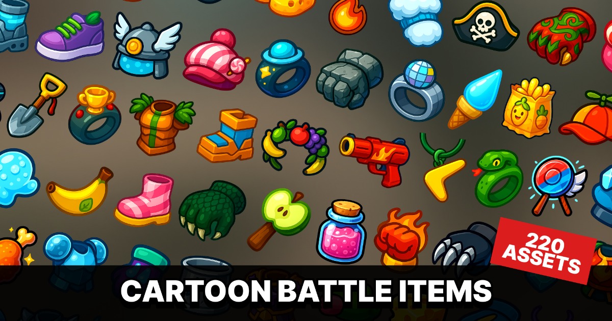 Cartoon Battle & Power-Up Items – Weapons, Gear, Consumables | 2D ...