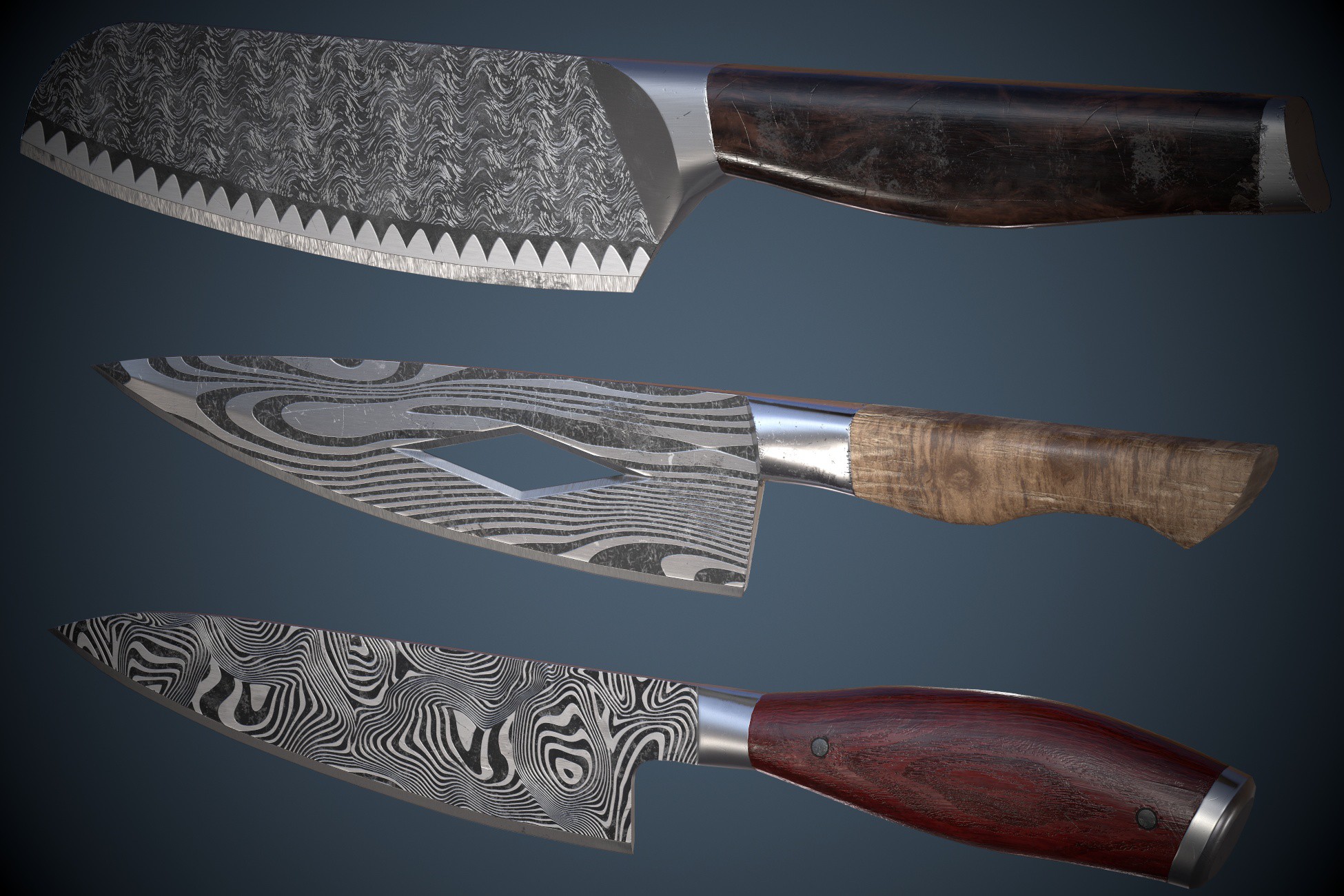 Damascus Steel Knives | 3D Weapons | Unity Asset Store