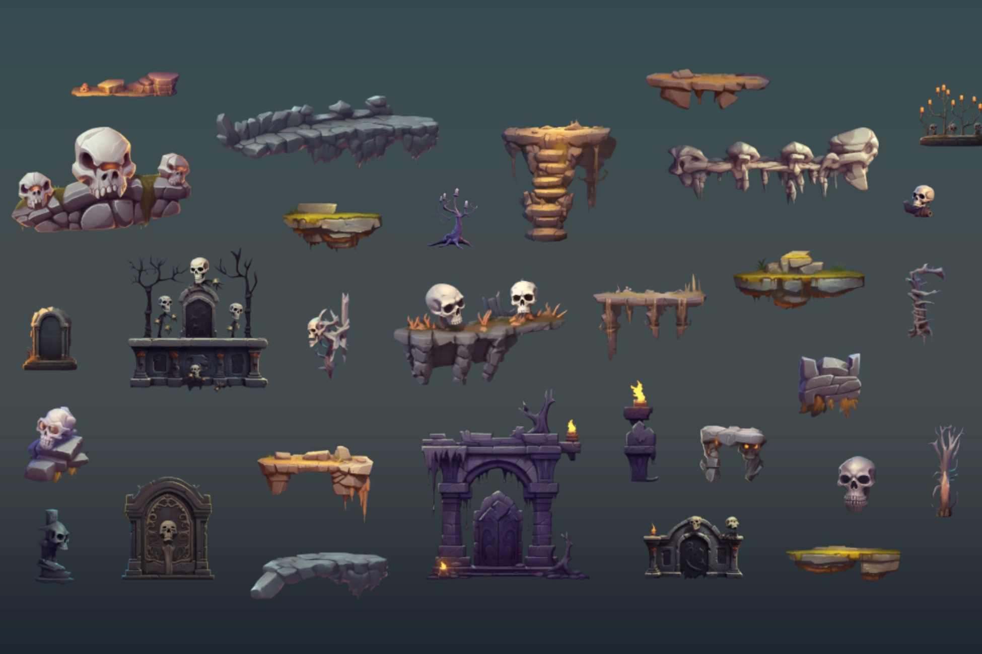 Animated 2D Skulls and bones cartoon stylized cemetery platformer vol.3 | 2D Environments ...