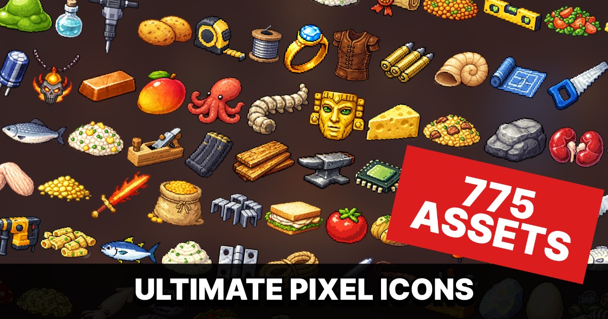 Ultimate Pixel Game Icons Pack for RPG, Survival, Crafting and Action ...