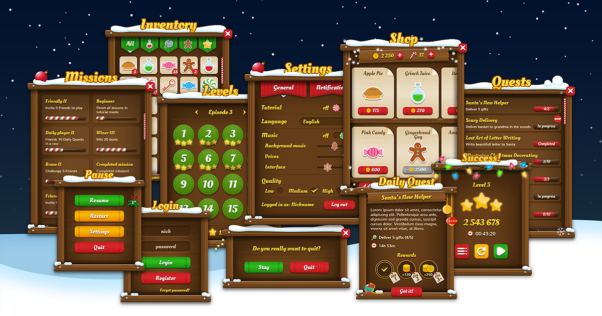 Christmas Winter GUI UI Kit - over 600 PNG files! | 2D GUI | Unity ...