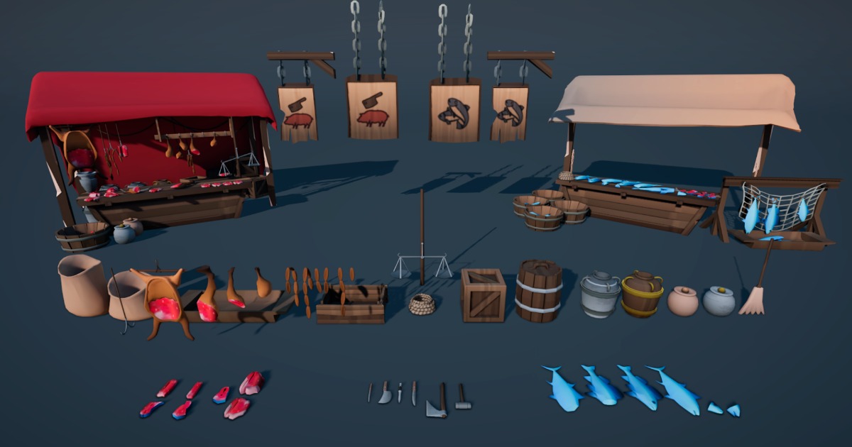 Butchery & Fish_Shop_Kitbashing - Lowpoly Environment by Unvik_3D | 3D Food | Unity Asset Store