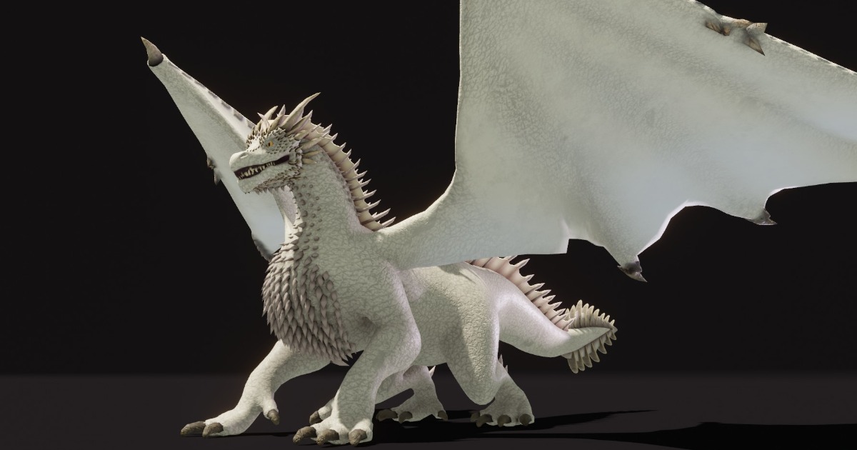Realistic White Dragon Animated Low-poly 3D Model | 3D Creatures ...