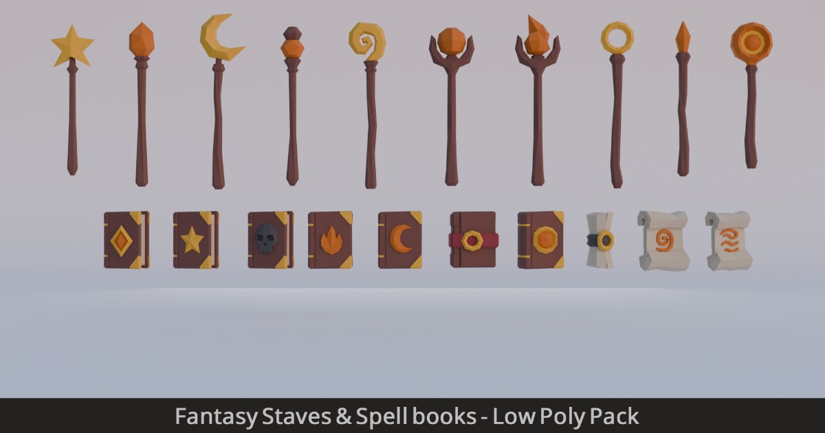 Fantasy Staves & Spell books - Low Poly Pack | 3D Props | Unity Asset Store