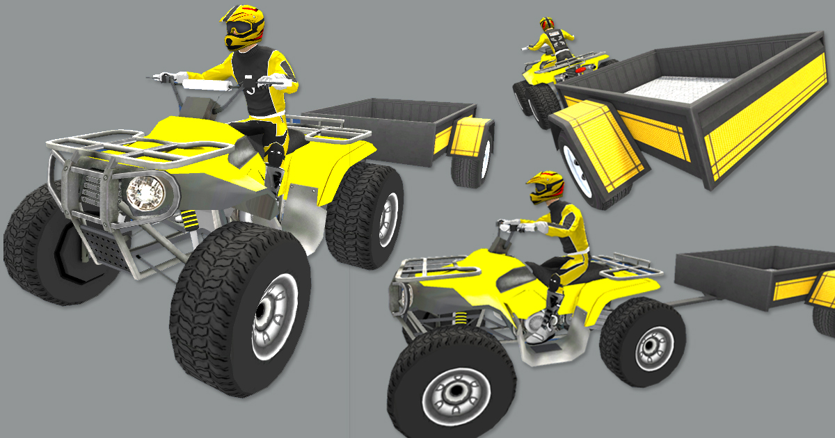 Low Poly Quad Bike With Trailer & Rider - 5 | 3D Land | Unity Asset Store