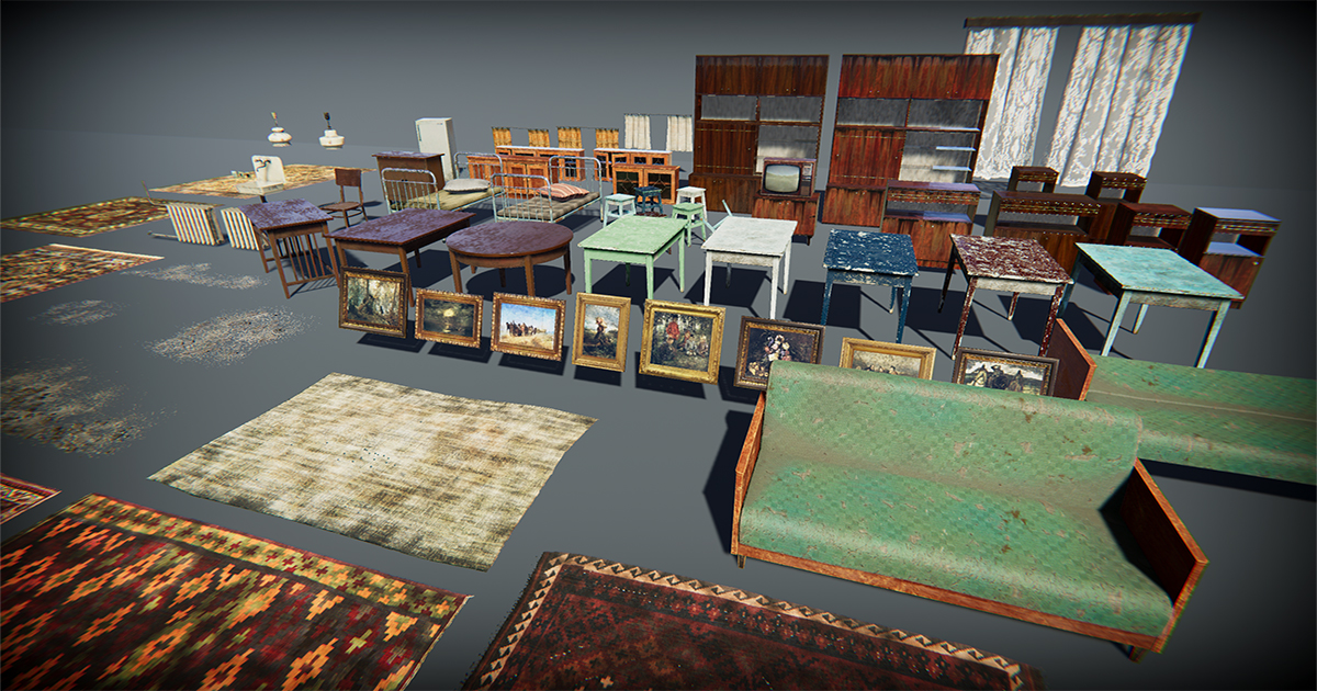 Old Interior Props Pack 2 | 3D Furniture | Unity Asset Store