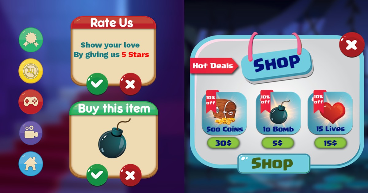 Combo of Awesome Game UI Pack, Button Pack and Icon pack 11 and 16 | 2D ...