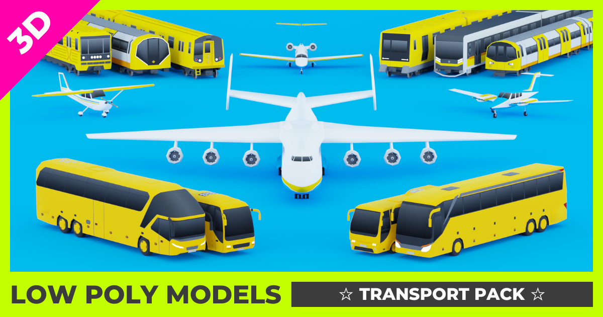 Low Poly Mega Pack - Buses, Airplanes, Subway & Trains | 3D Vehicles ...