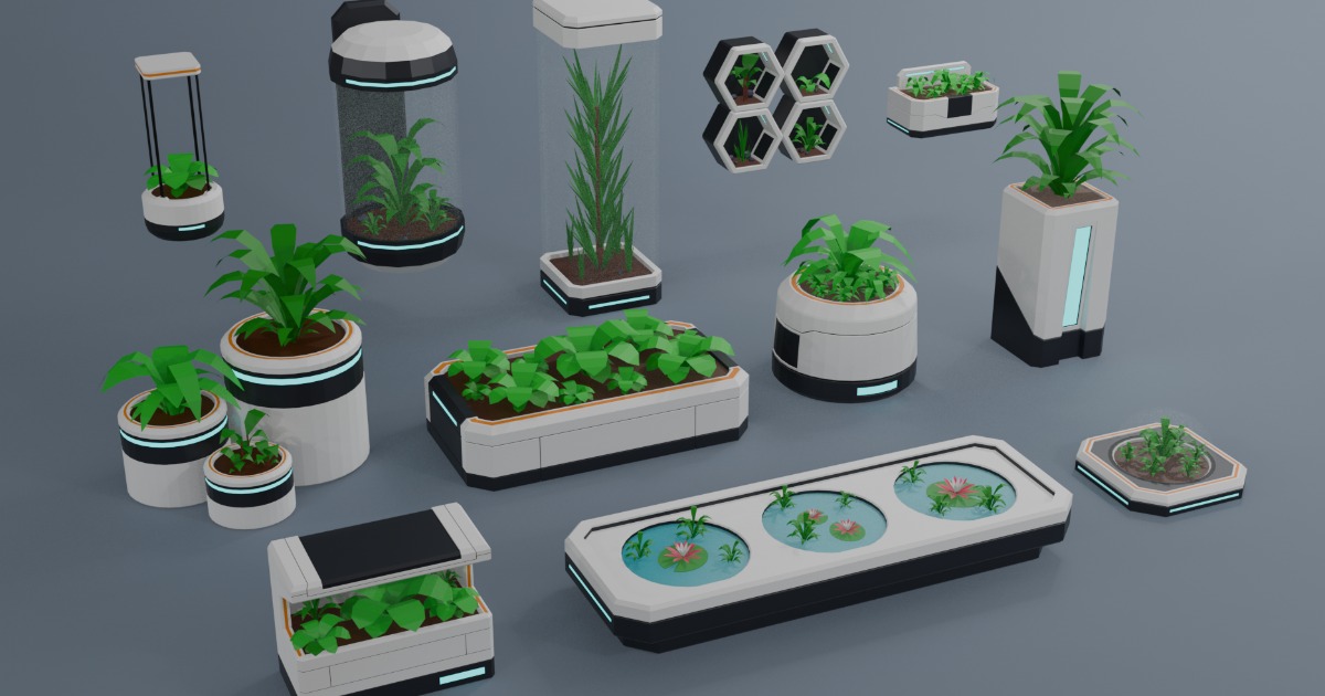Low Poly Sci-Fi Botanical Planters Pack G-001 | 3D Vegetation | Unity ...
