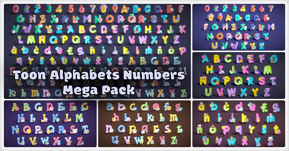 Toon Alphabets & Numbers Mega Pack - Low Poly Cartoon Pack - Kids ...
