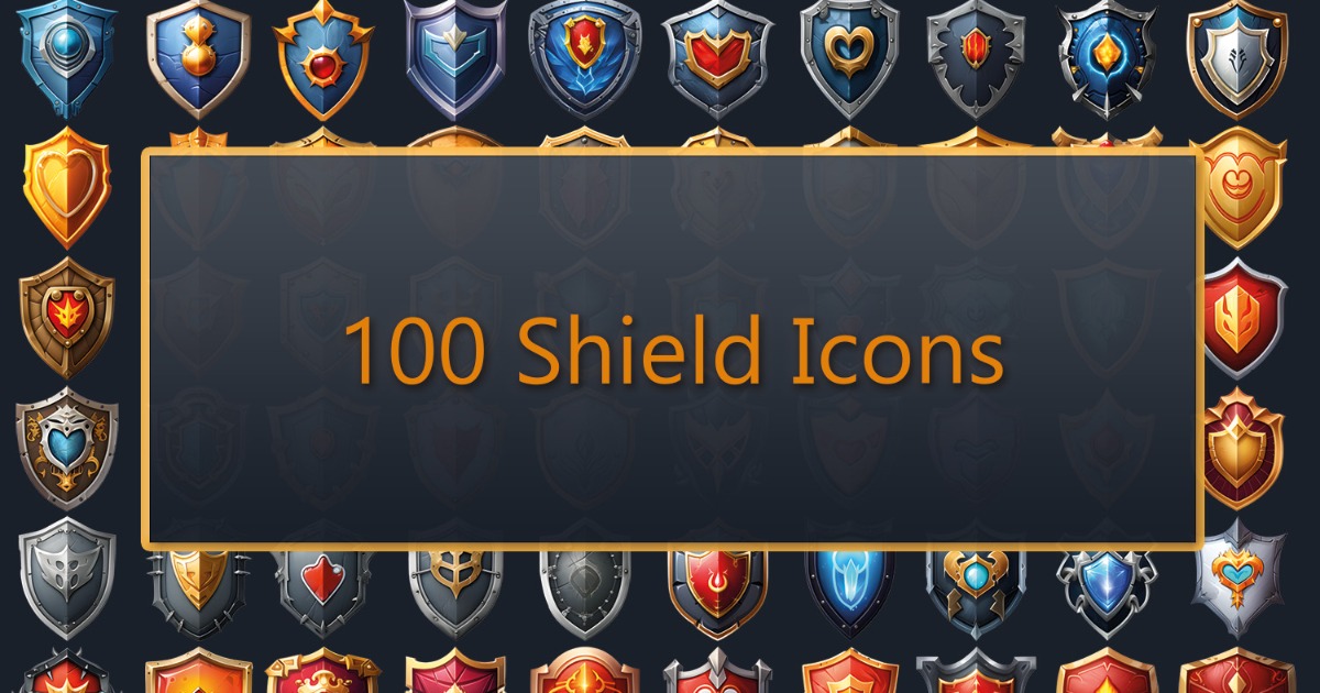 2D set of 100 shield icons | 2D Icons | Unity Asset Store