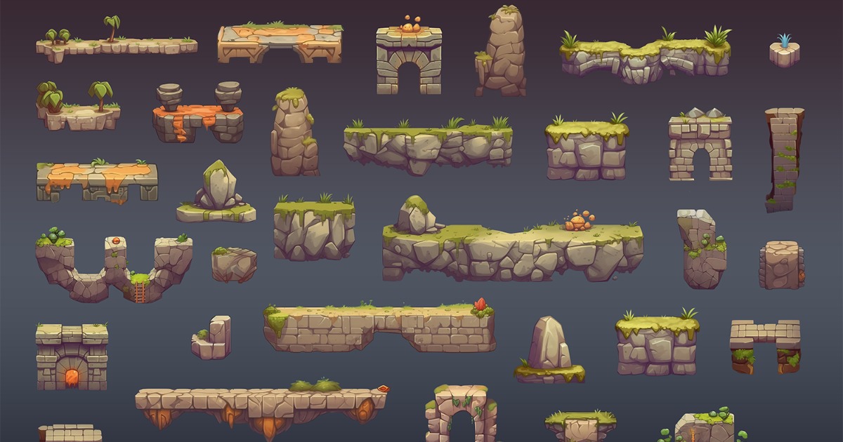 2d cartoon platformer stone rock blocks tileset vol.2 | 2D Environments ...