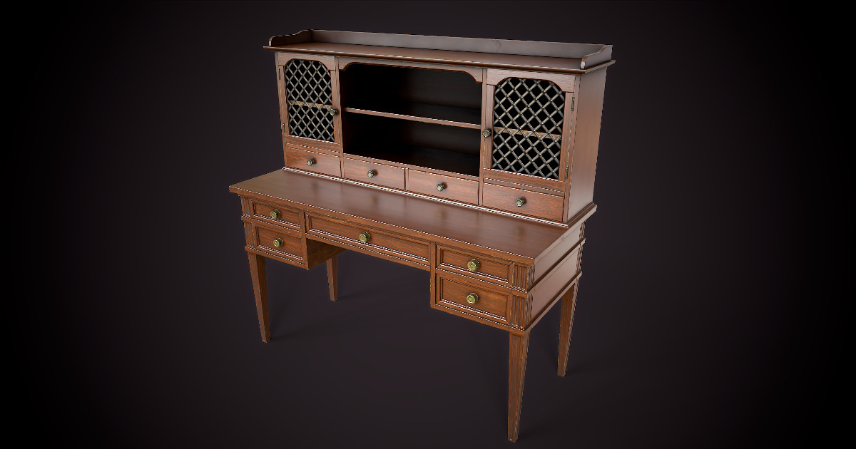 Vintage Office Desk with hutch | 3D Furniture | Unity Asset Store