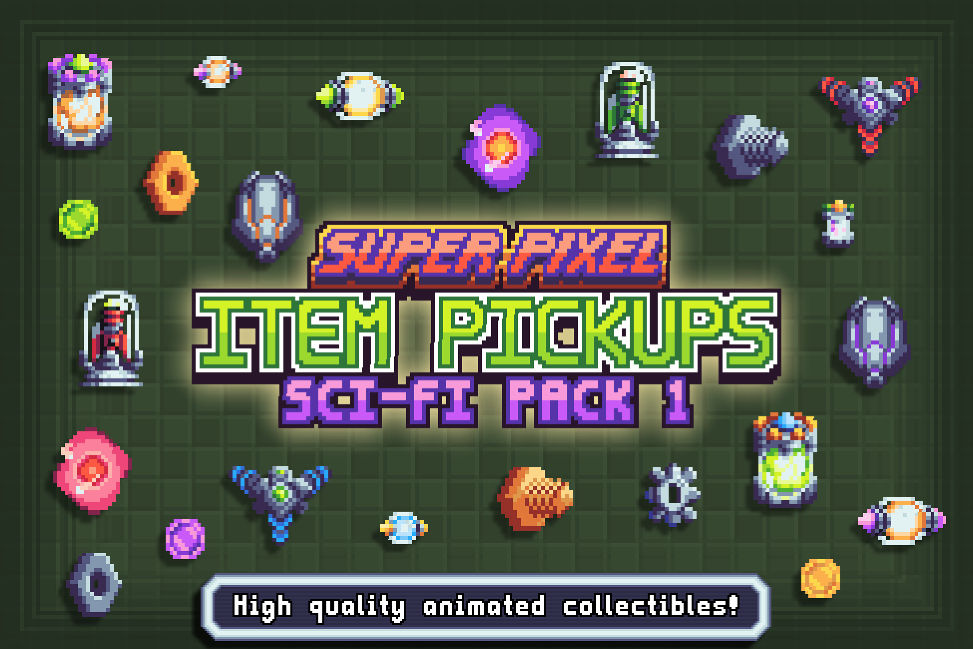 Super Pixel Item Pickups Sci Fi Pack 1 2d Textures And Materials Unity Asset Store
