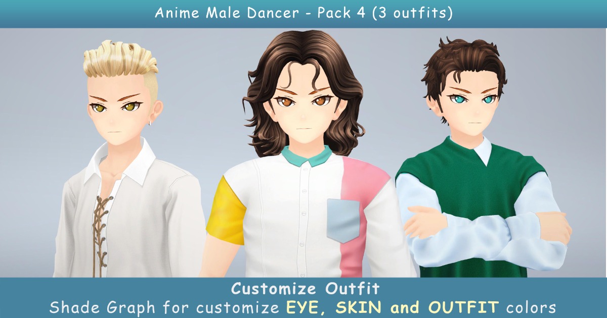 Anime Male Dancer - Pack 4(3 outfits) | Characters | Unity Asset Store