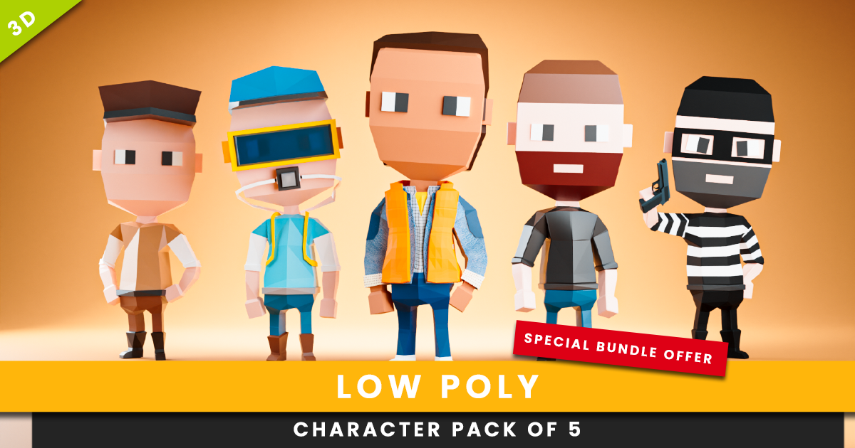 3D Low Poly Characters Pack Of 5 - Joseph, Lil Ricky, Jacob, James ...