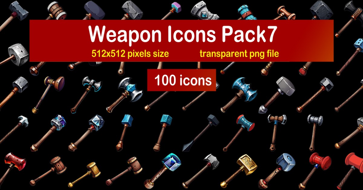 Weapon Icons Pack7 - Hammer | 2D 图标 | Unity Asset Store