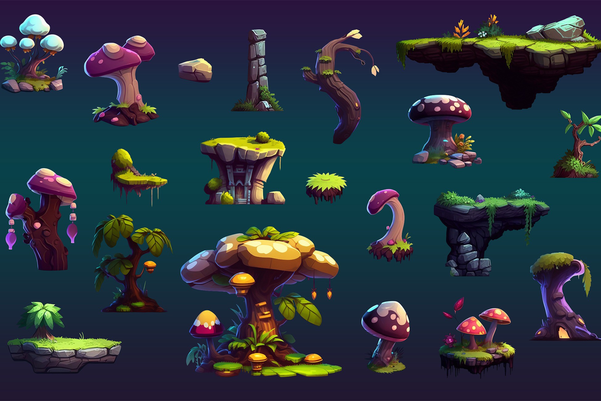 Animated fantasy mushroom forest environment platformer tileset vol.2 ...