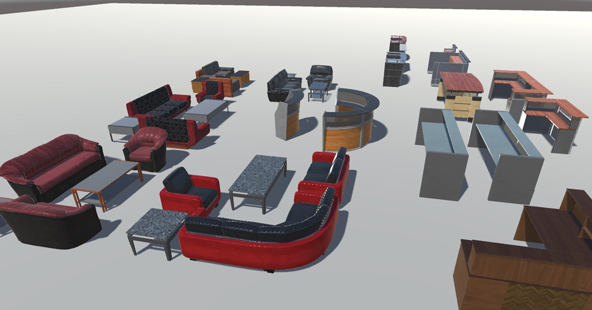 Reception Desk + Couches + Coffee Table | 3D Interior | Unity Asset Store