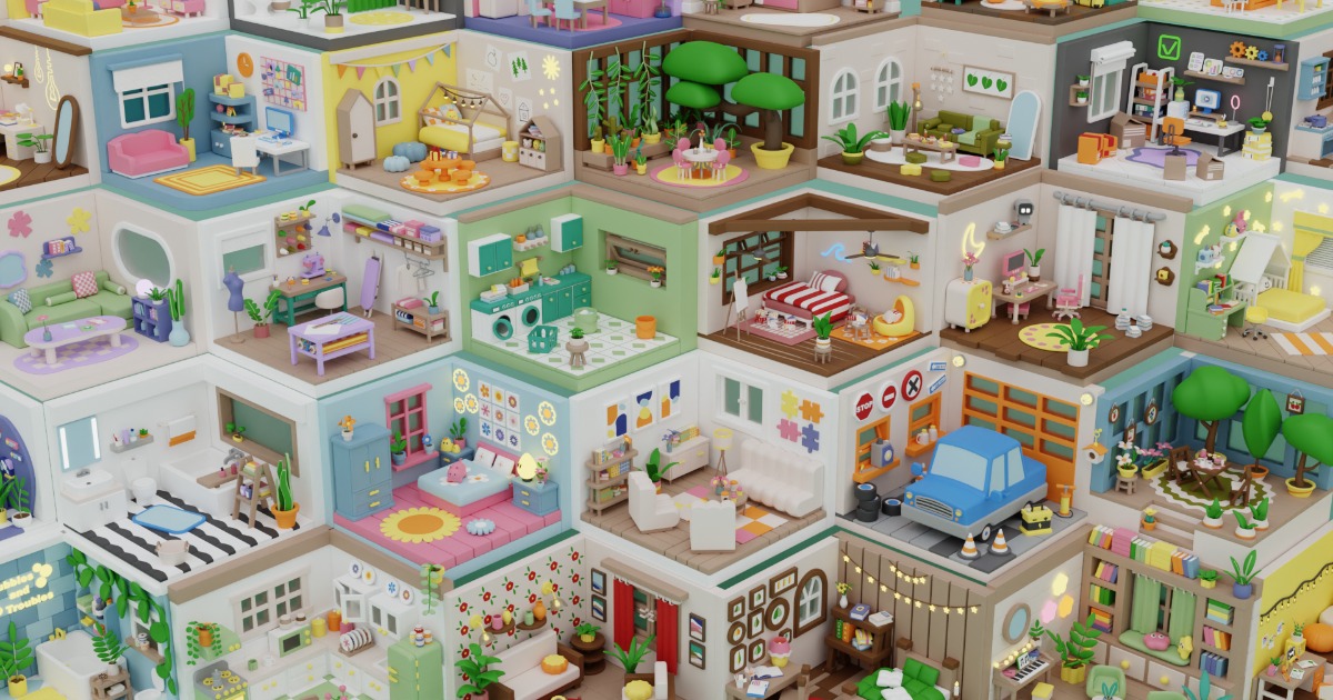 BIG PACK Cozy Cartoon Rooms Interiors 2 | 3D Furniture | Unity Asset Store