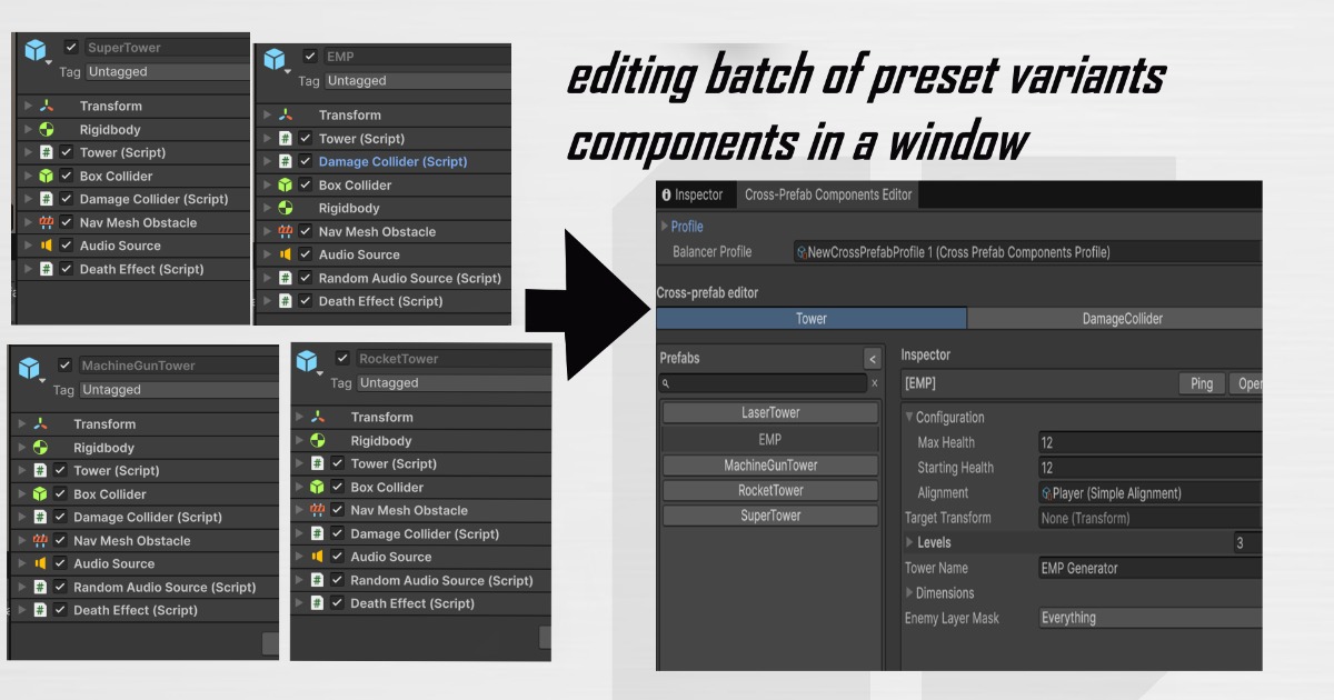 cross-prefab components editor | Utilities Tools | Unity Asset Store