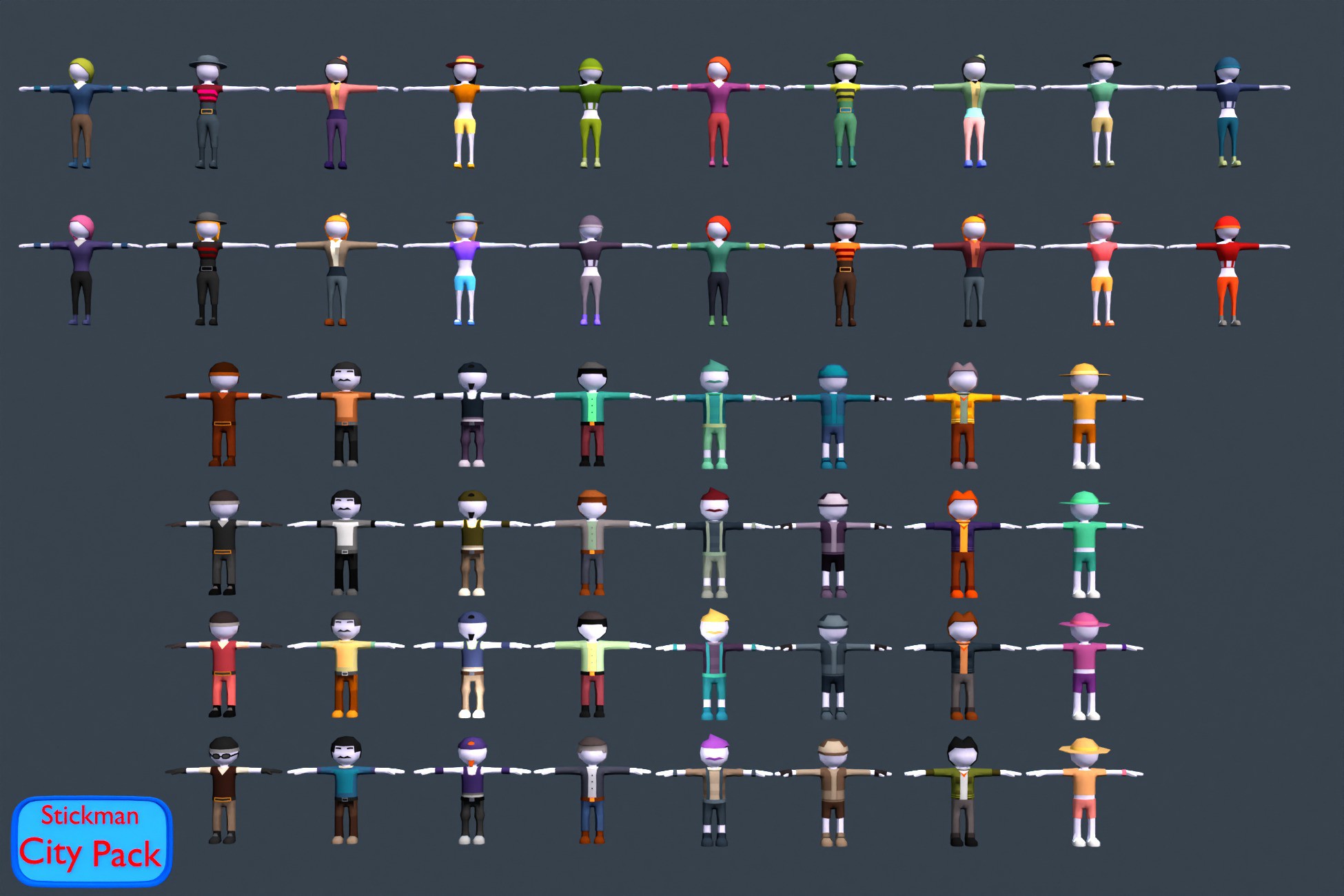 Lowest Polygon Stickman-Stickwoman City Pack | 3D Characters | Unity ...