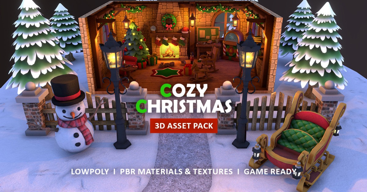 45+ Christmas Cabin & Toy Workshop 3D Game Ready Lowpoly 3D Asset Pack ...