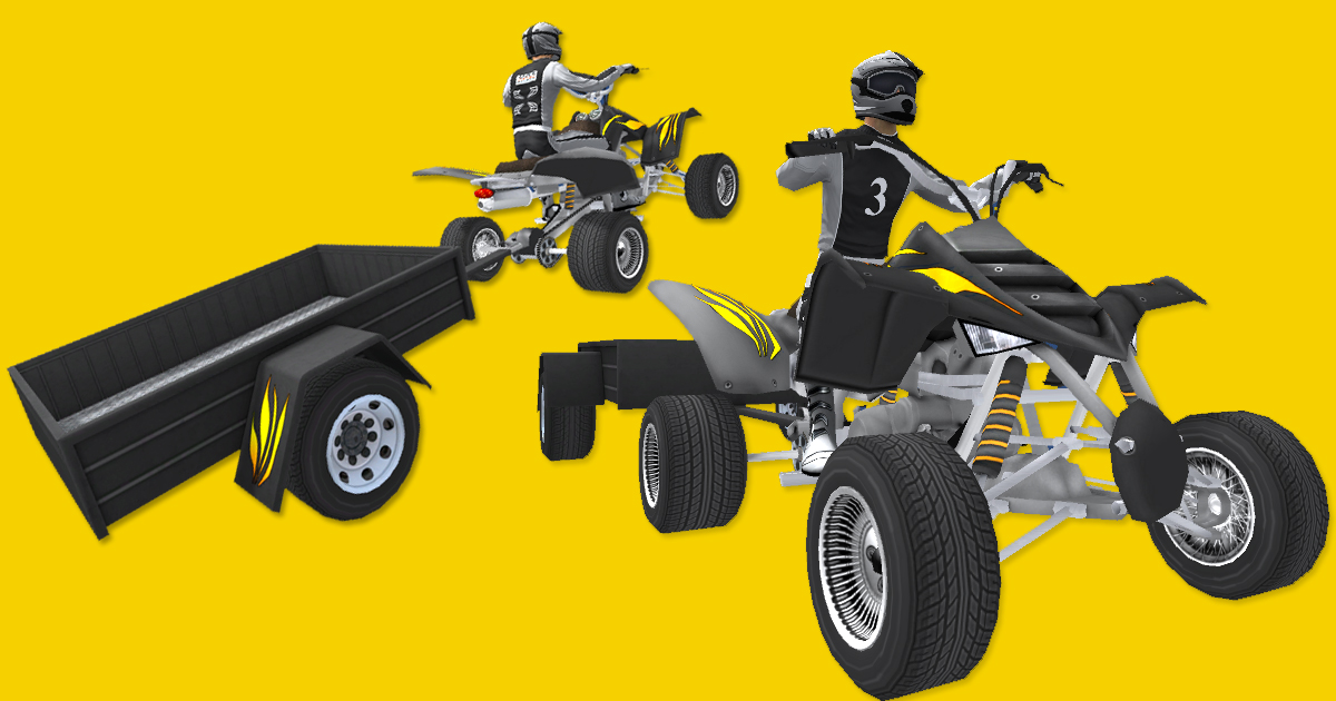 Low Poly Quad Bike With Trailer & Rider - 3 | 3D 車両 | Unity Asset Store