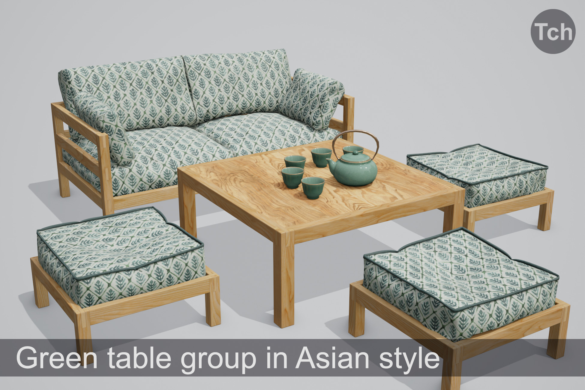 Green table group in Asian style (3D) | 3D Furniture | Unity Asset Store