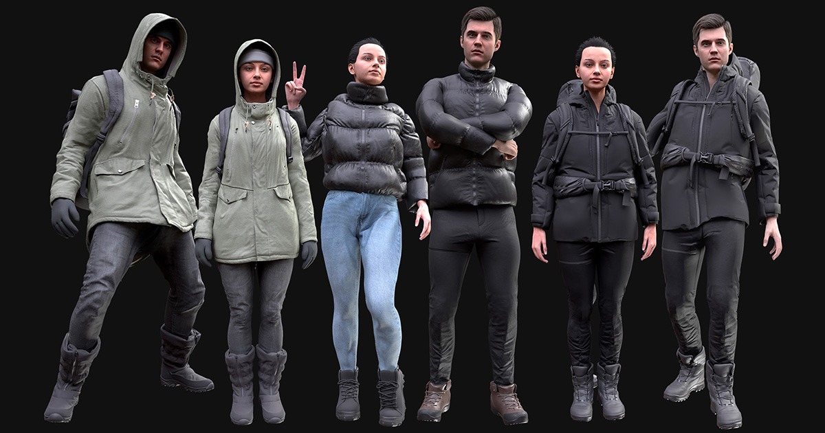 Collection 61 - Man/Woman in Winter/Hiking Outfits - Rigged | 3D ...