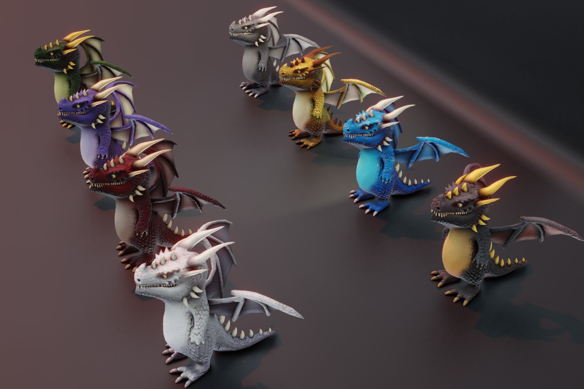 Cartoon Chromatic Dragons Animated Low-poly 3D model | 3D Characters ...