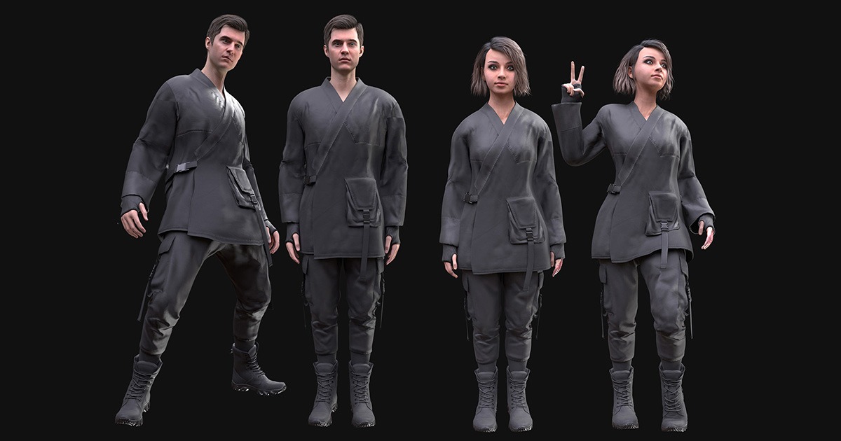 Collection 8 - Man/Woman Military Outfit 6 - Rigged | 3D Characters ...