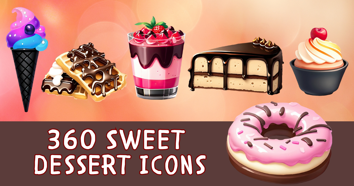 360 Sweet Dessert Icons Pack - Cute Casual 2D Graphics on Transparent ...