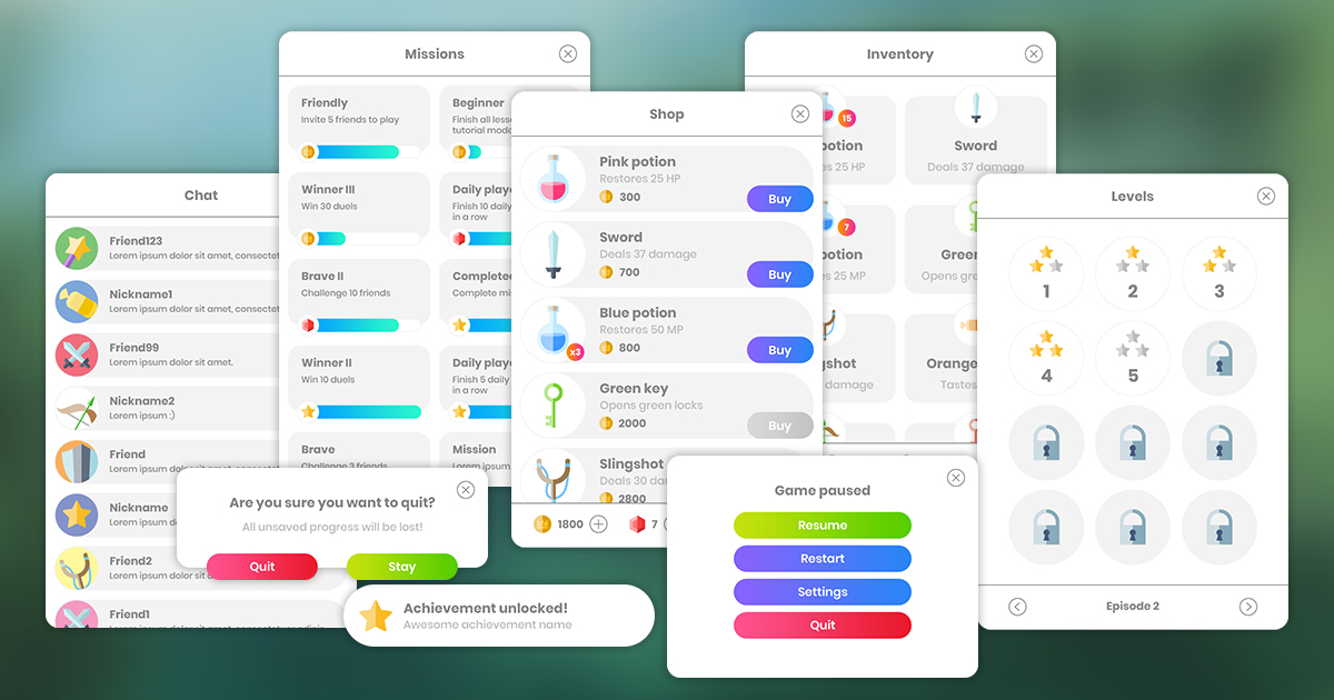Flat white, minimalistic GUI - 4k, over 200 PNG files! | 2D GUI | Unity ...