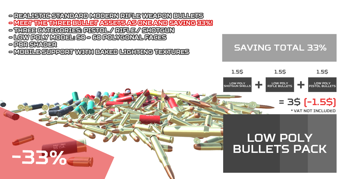 Low Poly Bullets Pack | 3D 총기 | Unity Asset Store