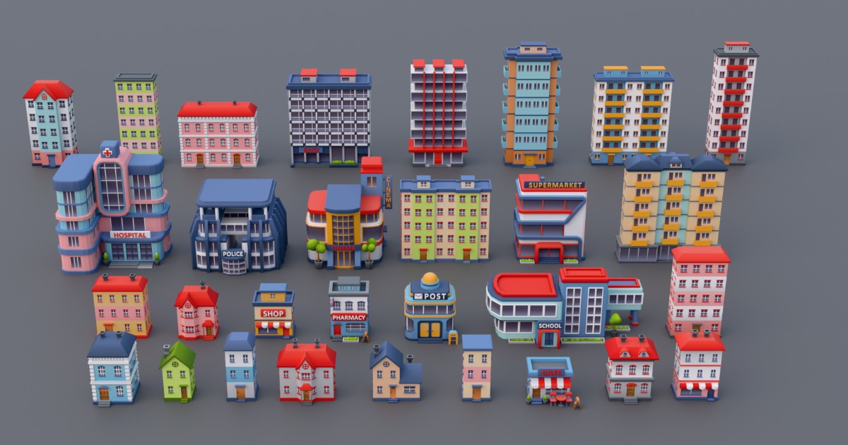 30 Low-Poly Urban Buildings Collection | 3D Urban | Unity Asset Store