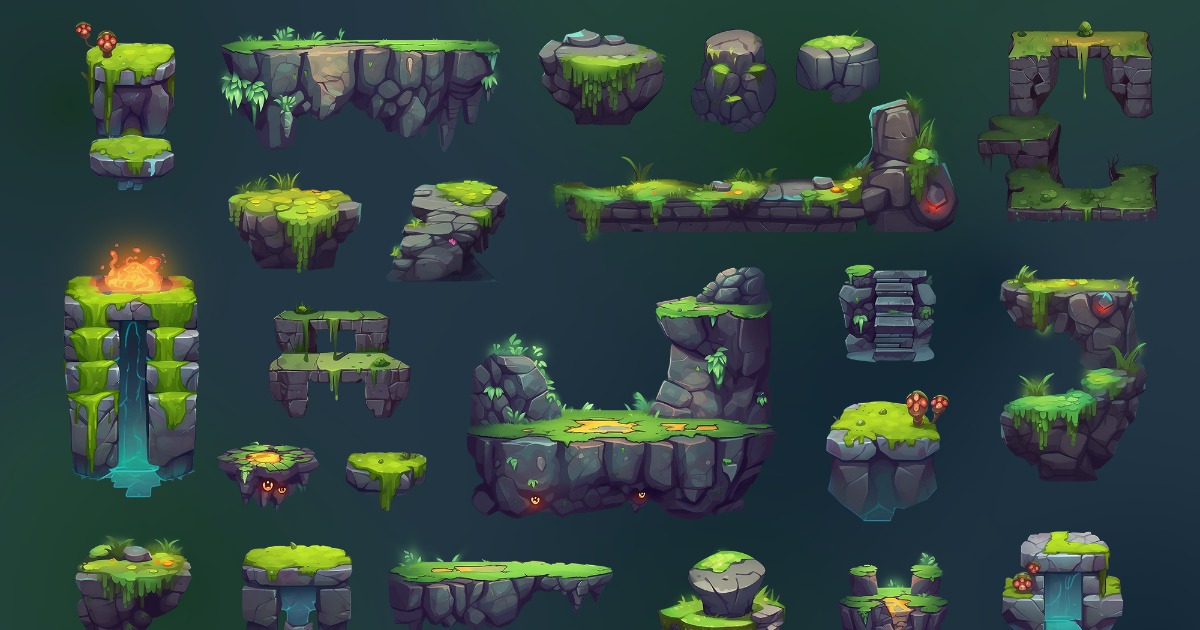 Aztec cartoon stylized forest stone platformer tileset | 2D ...