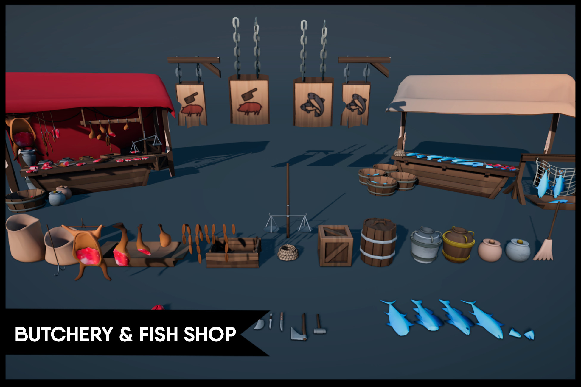 Butchery & Fish_Shop_Kitbashing - Lowpoly Environment by Unvik_3D | 3D ...