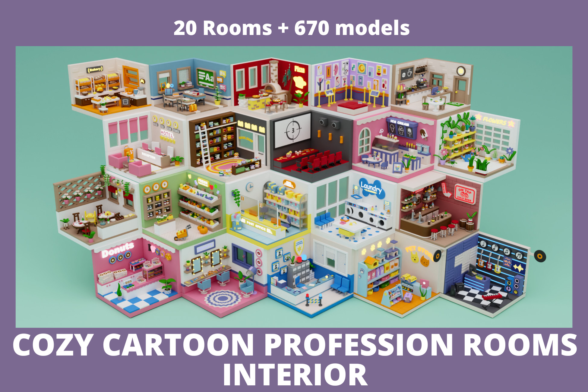 Cozy Cartoon Profession Rooms Interior | 3D Interior | Unity Asset Store