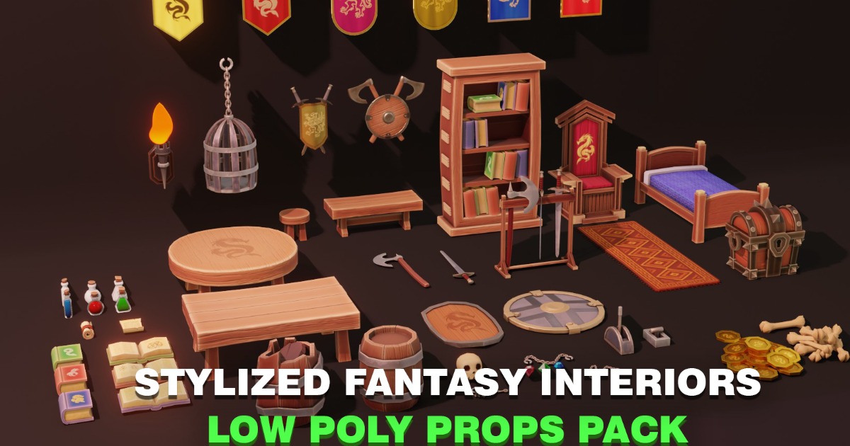 Stylized Fantasy Interiors – Low Poly 3D Props Pack | 3D Props | Unity Asset Store