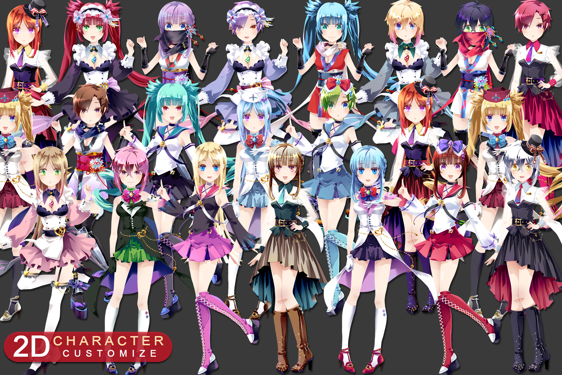 Customize Girl_ Type 2_R2 | 2D Characters | Unity Asset Store