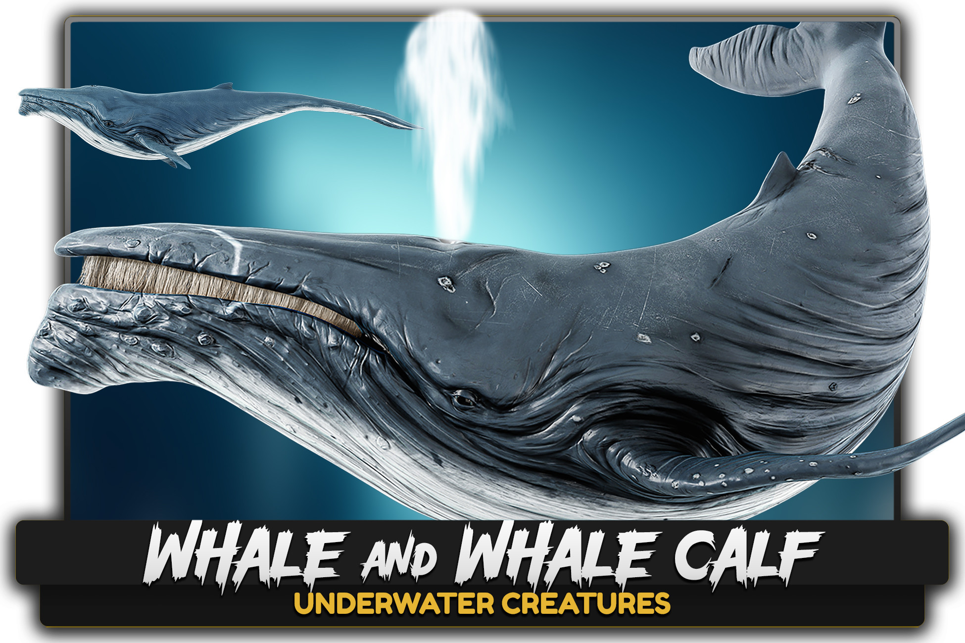 Whale & Whale Calf - Realistic 3D Model - Underwater Creature Monster ...