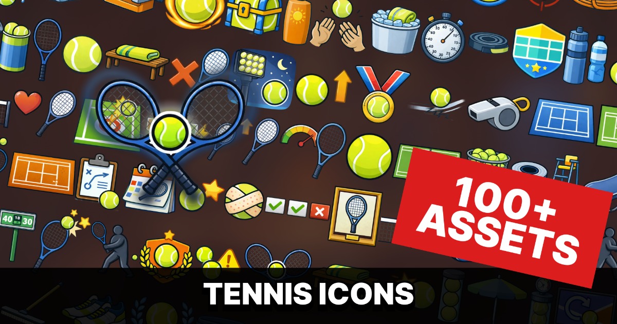 Tennis Game UI Icons Pack for Sports Simulation Arcade and Casual Games ...