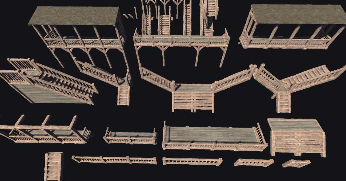 Modular wooden balcony and stairs | 3D Props | Unity Asset Store