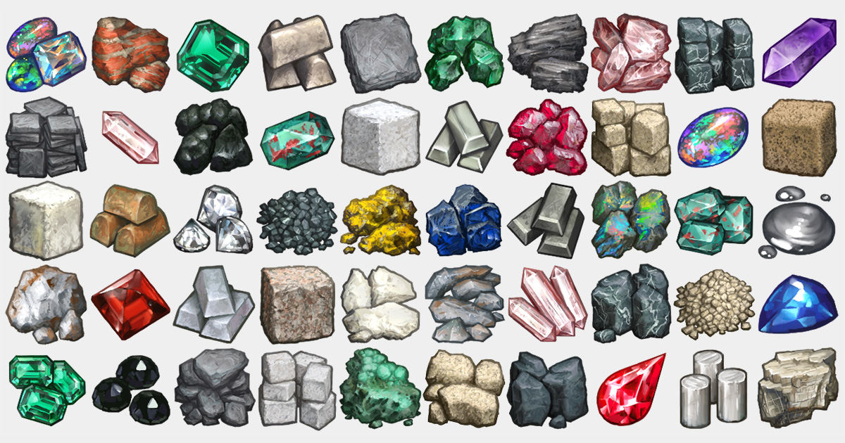 Icons: Gems, Stone, Minerals, Metals | 2D Icons | Unity Asset Store